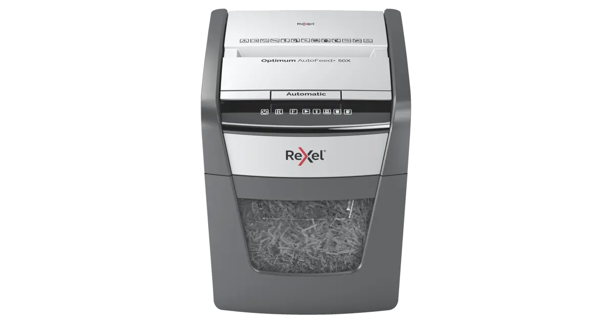 Rexel Optimum AutoFeed+ 50X Automatic Cross Cut Paper Shredder P4 | REXEL